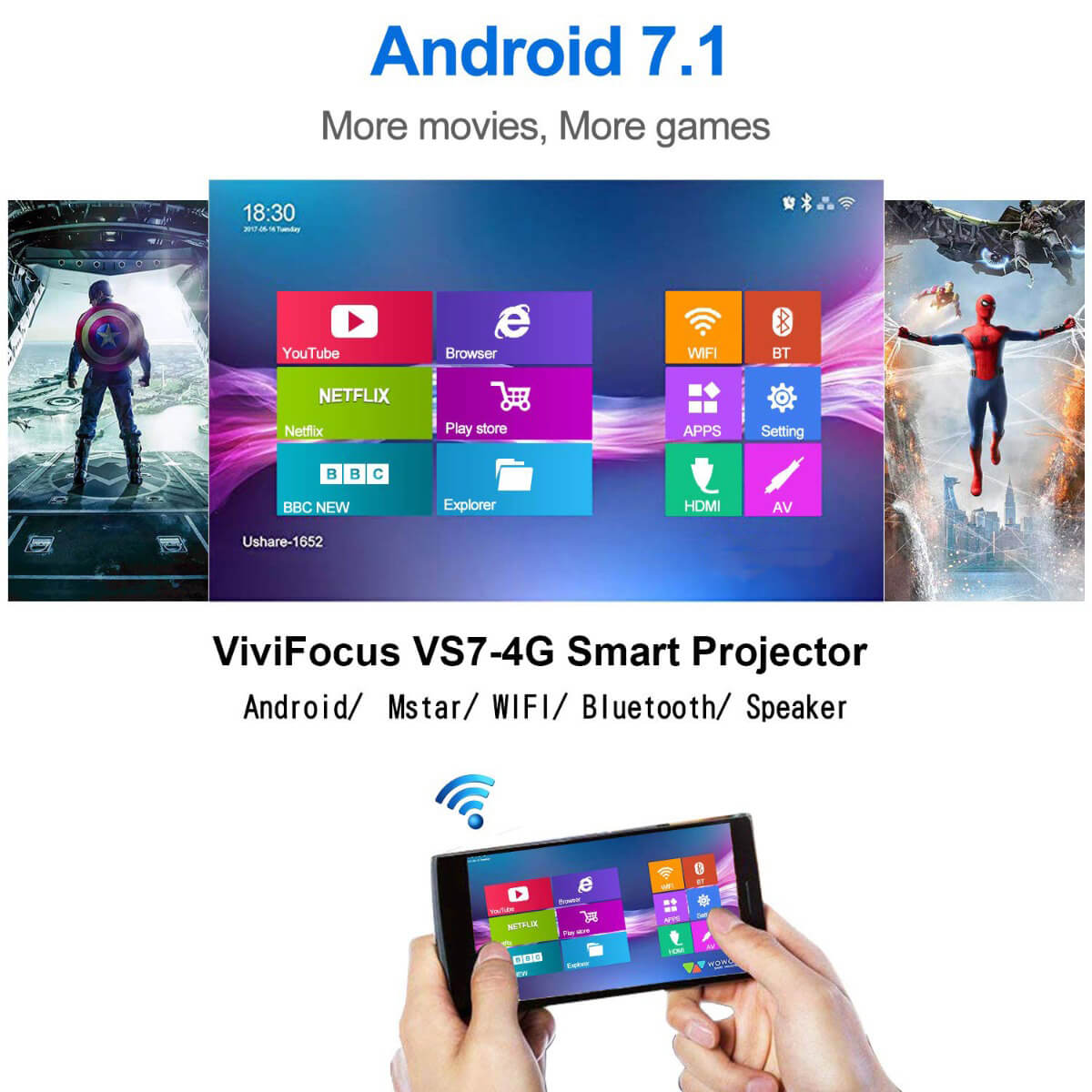 ViviFocus VS7-4G Mini Portable Android 4G Smart Pico Projector (With Built-In Battery) - ViviFocus